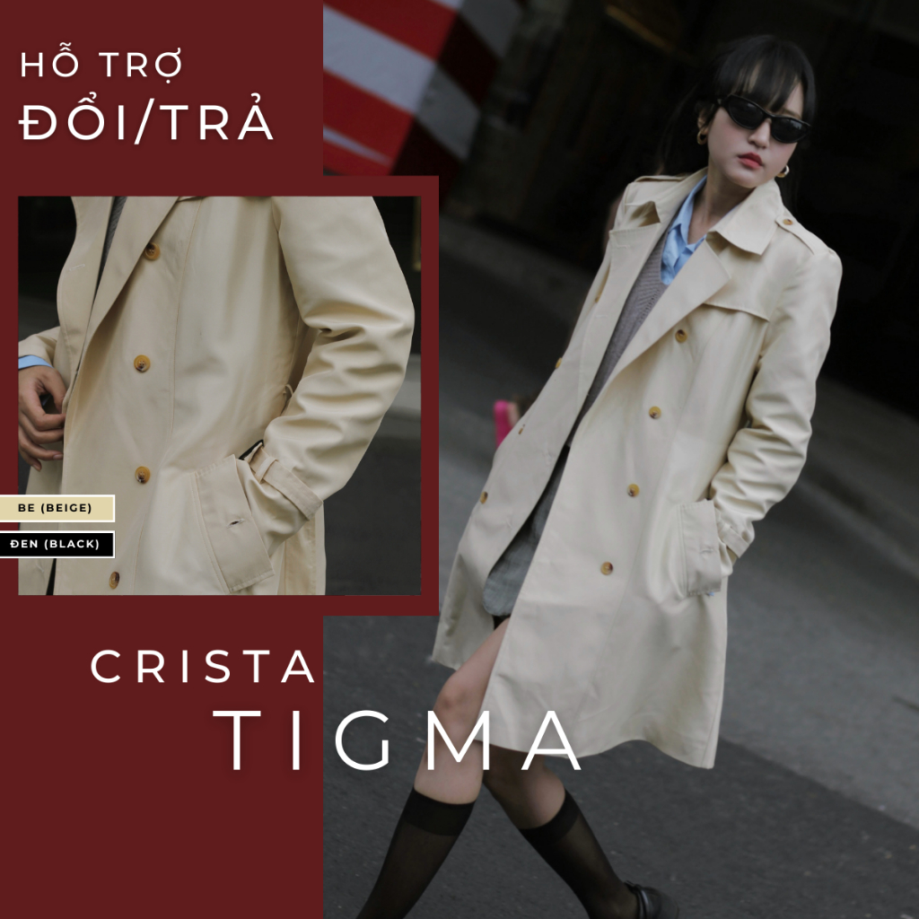 Basic black beige Trench Coat for women showing Crista Tigma belt with ...