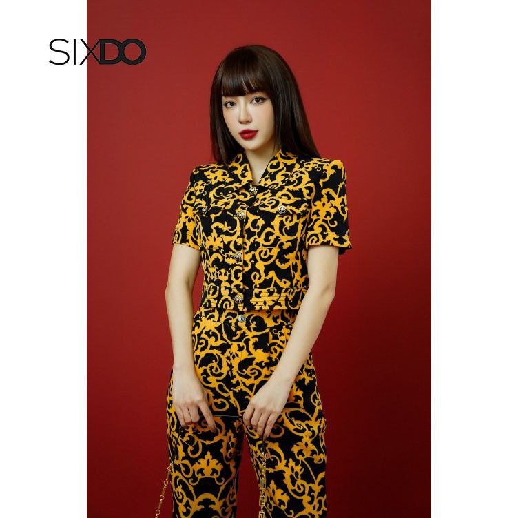 Short Vest with Baroque SIXDO pattern (Black Baroque Print Cropped Vest ...