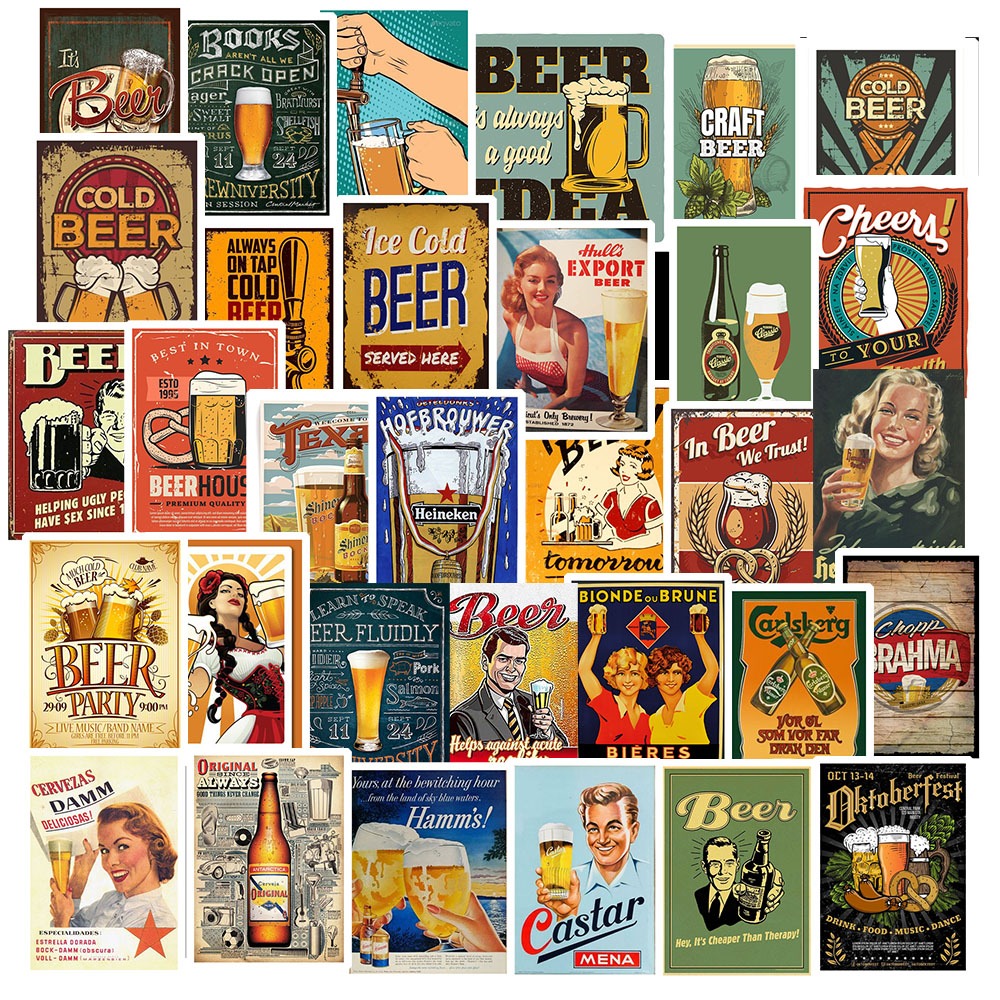 Set of 50 waterproof Retro Beer Stickers, Retro Beer Stickers, cute ...