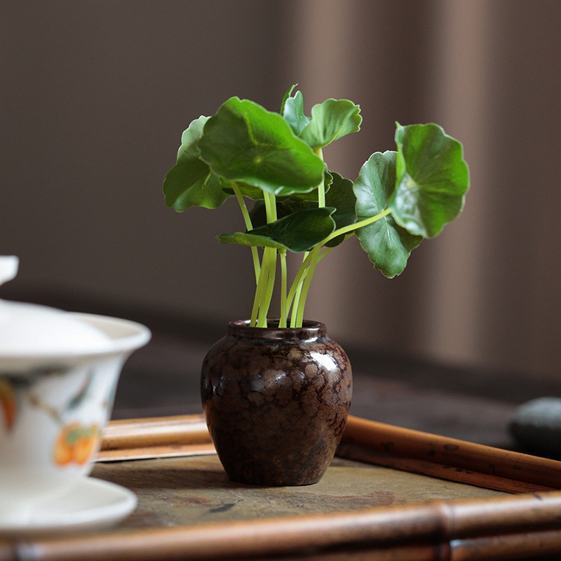 Mini lotus leaf ceramic vase for desks, bookcases, car dashboards ...