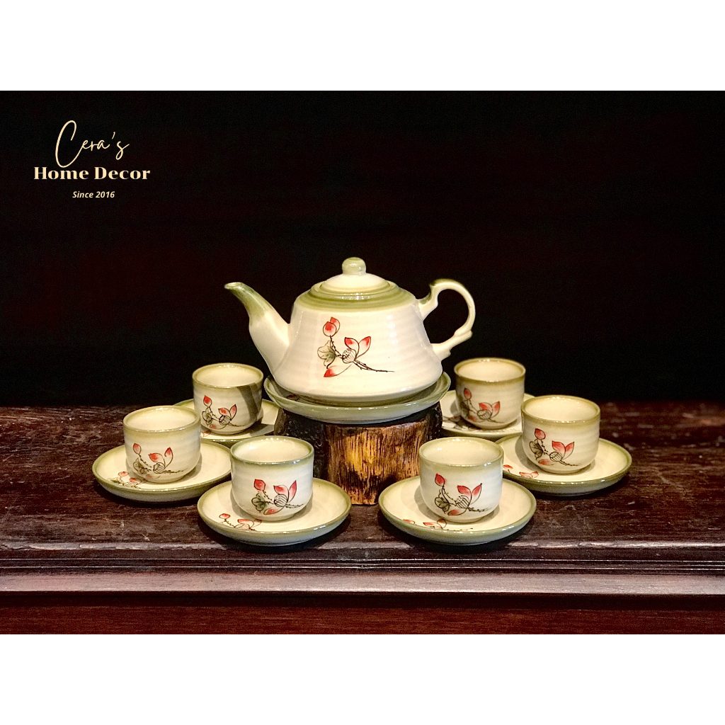 Japanese-style Teapot Set with Bat Trang Lotus Painting | Shopee ...