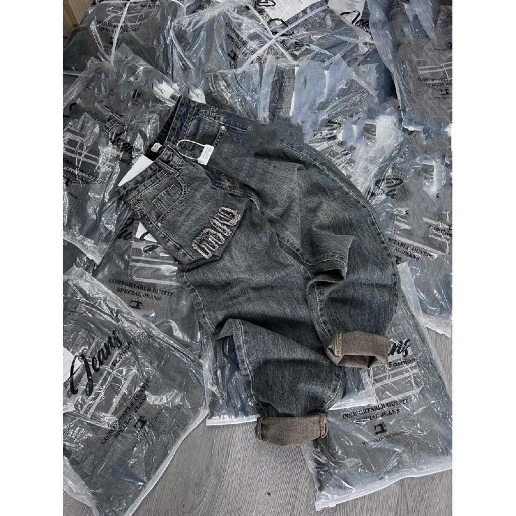 M001 Dwarf baggy Jeans Female baggy Letter MIU Tough 90cm No Stretch ...