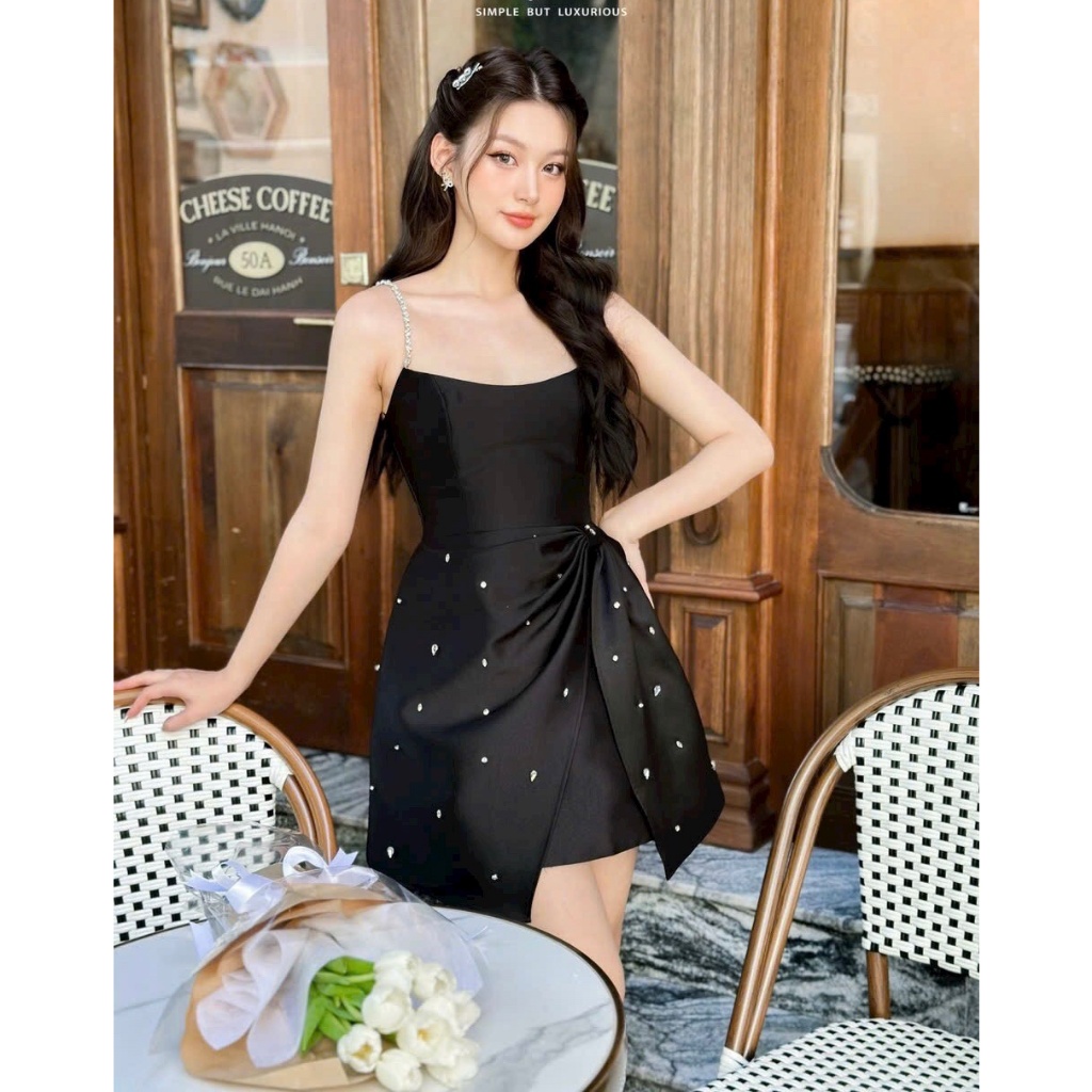 (With Bigsize) UnihomeClothing CV077 2-Strap Black Tafta Dress With ...
