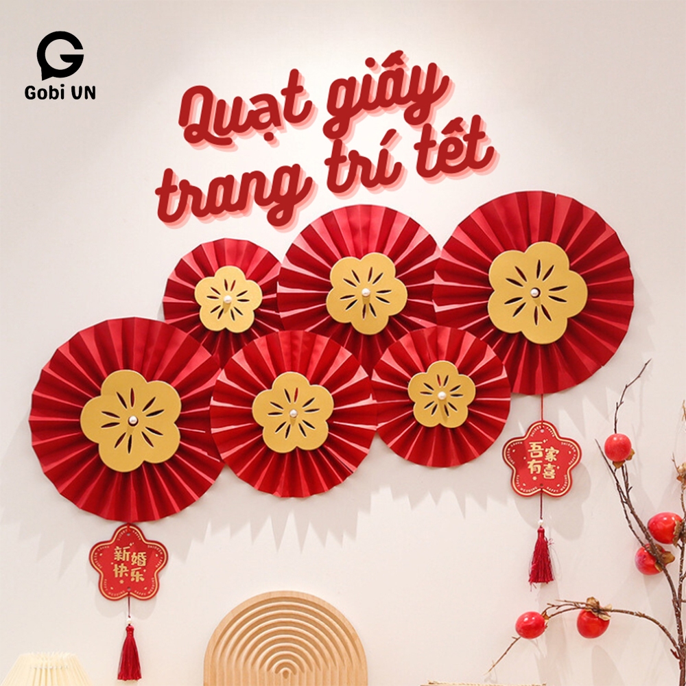 Set of 6 pre-folded red velvet paper fans for decorative wall mounting ...