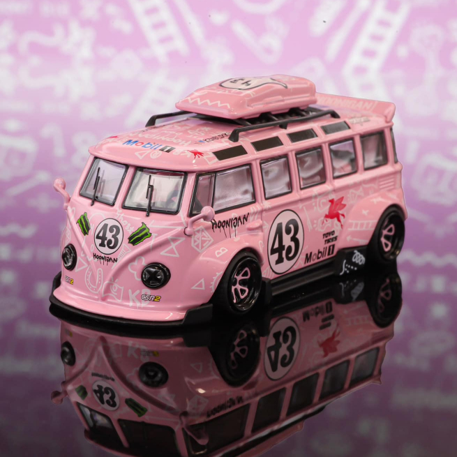 TPC 1/64 VW T1 Kombi wide body modification 43 Hoonigan PINK diecast ...