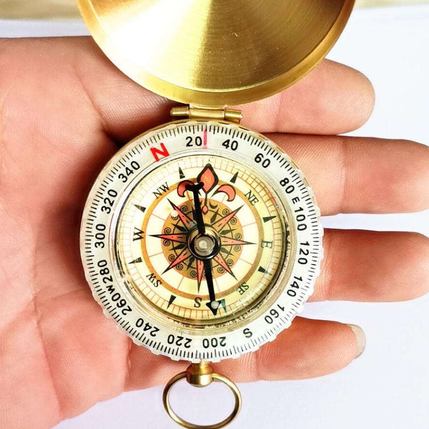 Shiny Gold Brass Compass, Mechanical Compass Used for positioning when ...