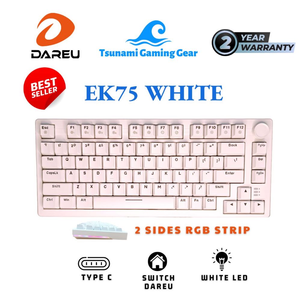 Dareu EK75 White/ White Led/ 2 sides RGB strip/ USB Type-C mechanical ...