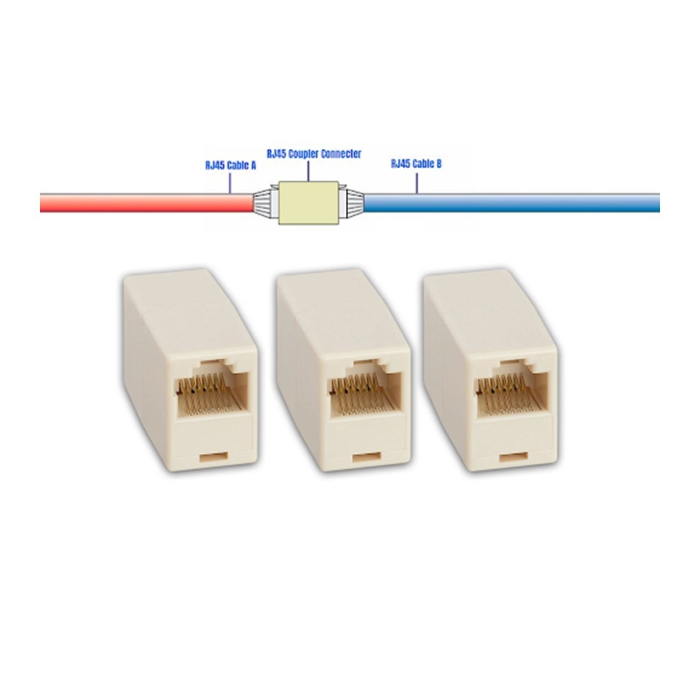 RJ45 LAN cable connector is used to connect 2 broken network cables ...