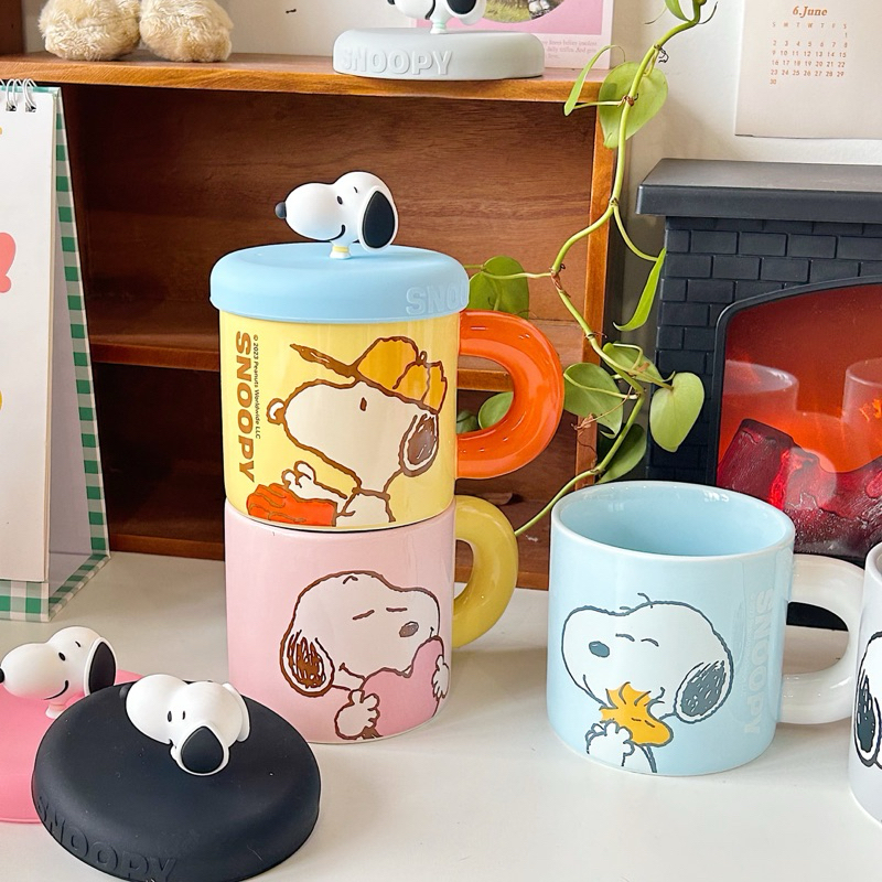 Snoopy ceramic cup Box with silicone lid in 4 candy colors | Shopee ...