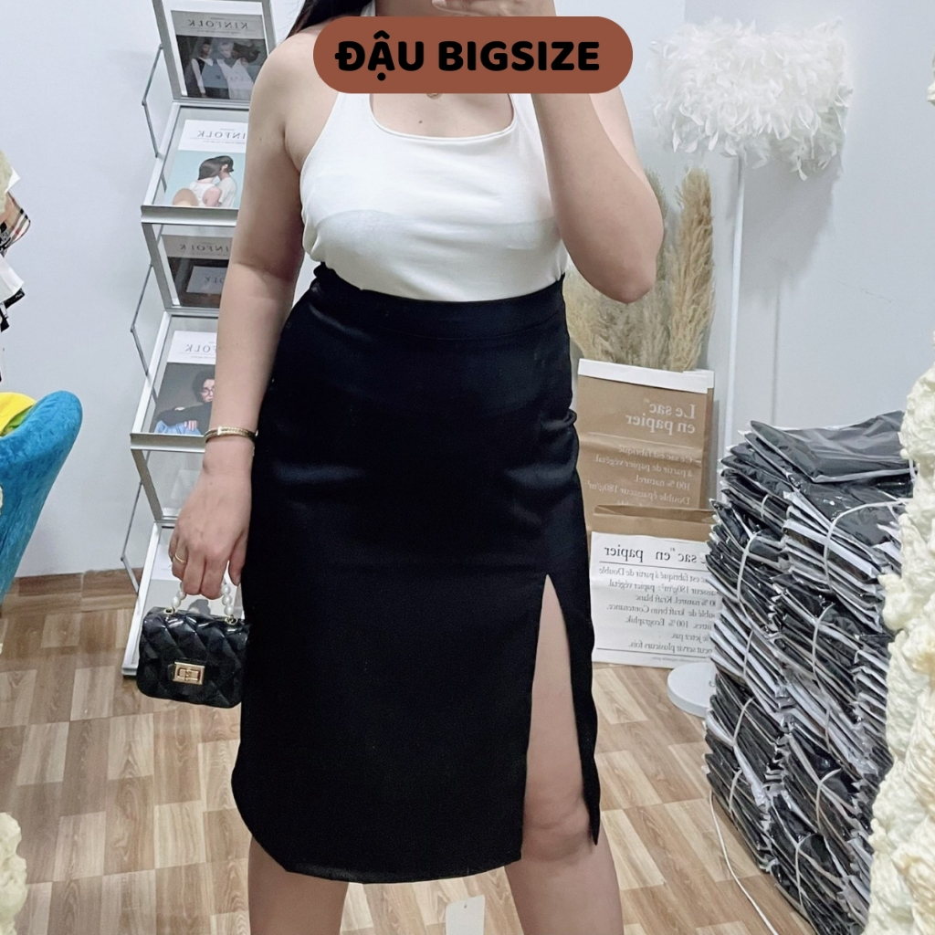 Fashionable skirt with bigsize beans for women over knee long, split ...
