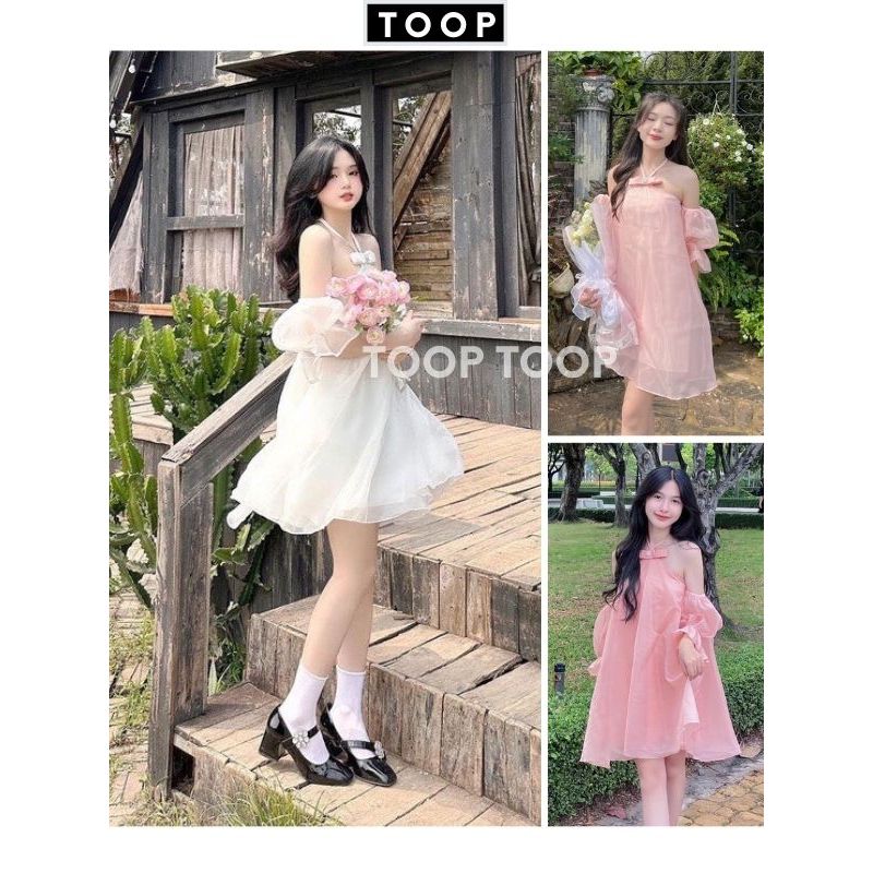 Two-layer chiffon dress with overalls with open-shoulder bow tie short ...