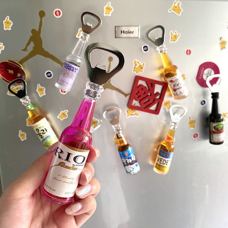 Soft drink beer opener with refrigerator magnet in the shape of soda ...