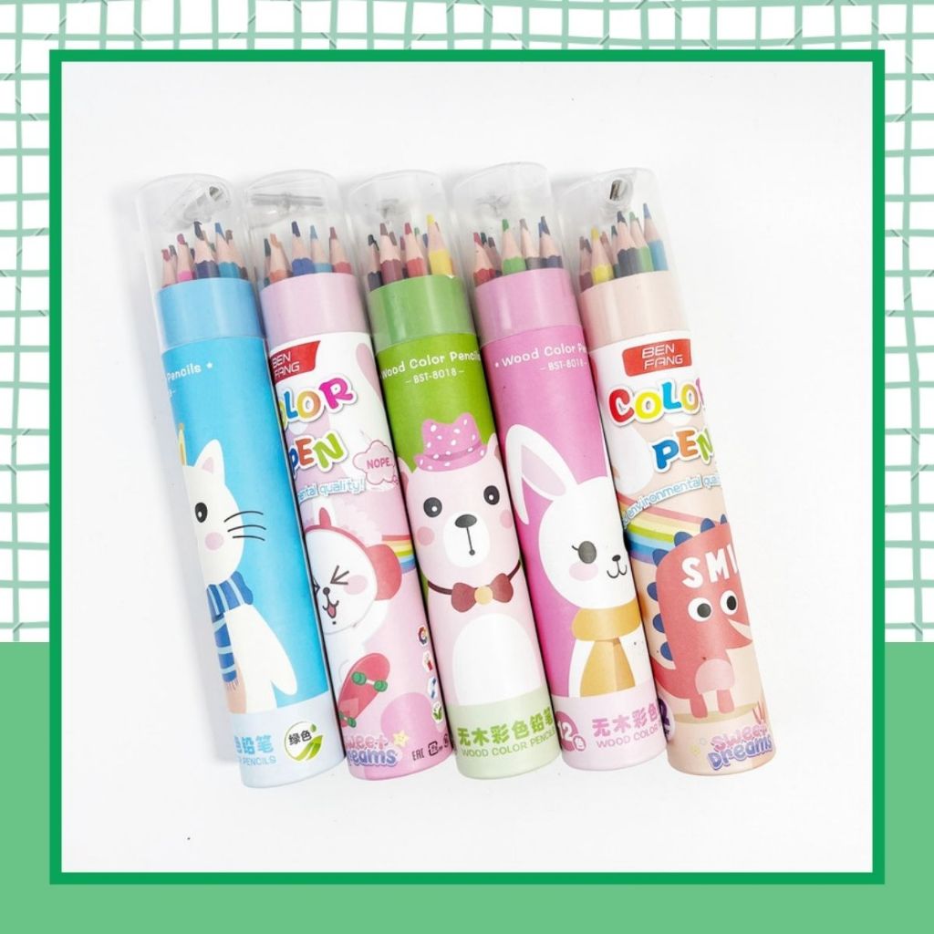 Suni Colored Pencils Cup 12 Colors Pencils for Children Natural Wood ...