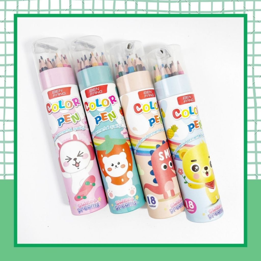 Suni Colored Pencils Cup 18 Colors Pencils for Children Natural Wood ...