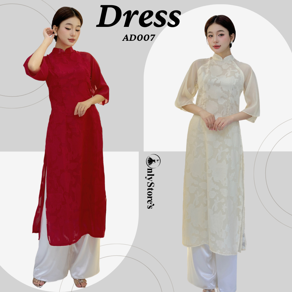 Ad007 2-layer floral chiffon ao dai with silk pants | Shopee Philippines