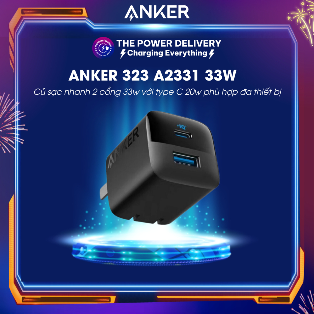 Anker 323 2-port 33w fast charger with type C 20w PD3.0/PPS/QC3.0 suitable for multi-device ...