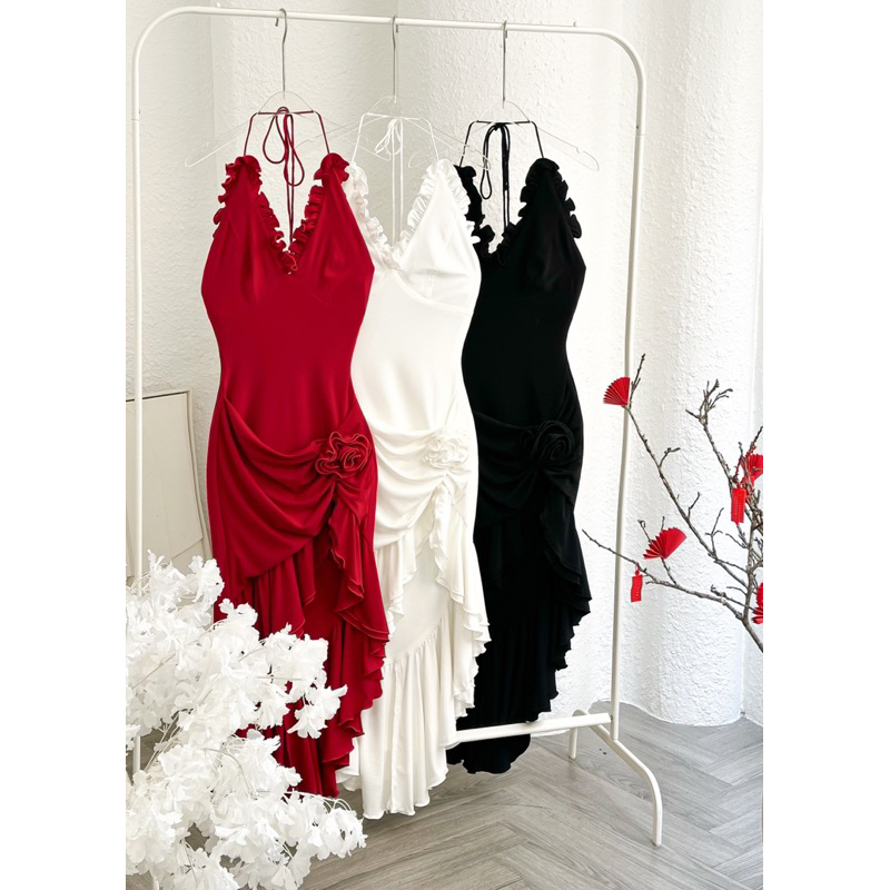 Body dress with ruffles and floral embellishments | Shopee Philippines