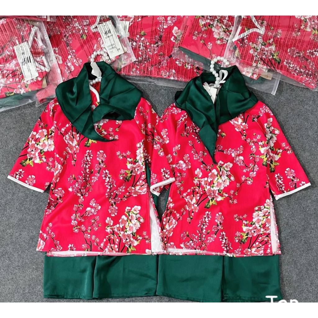 Modern cherry blossom ao dai in welcome colors CNY 10- | Shopee Philippines