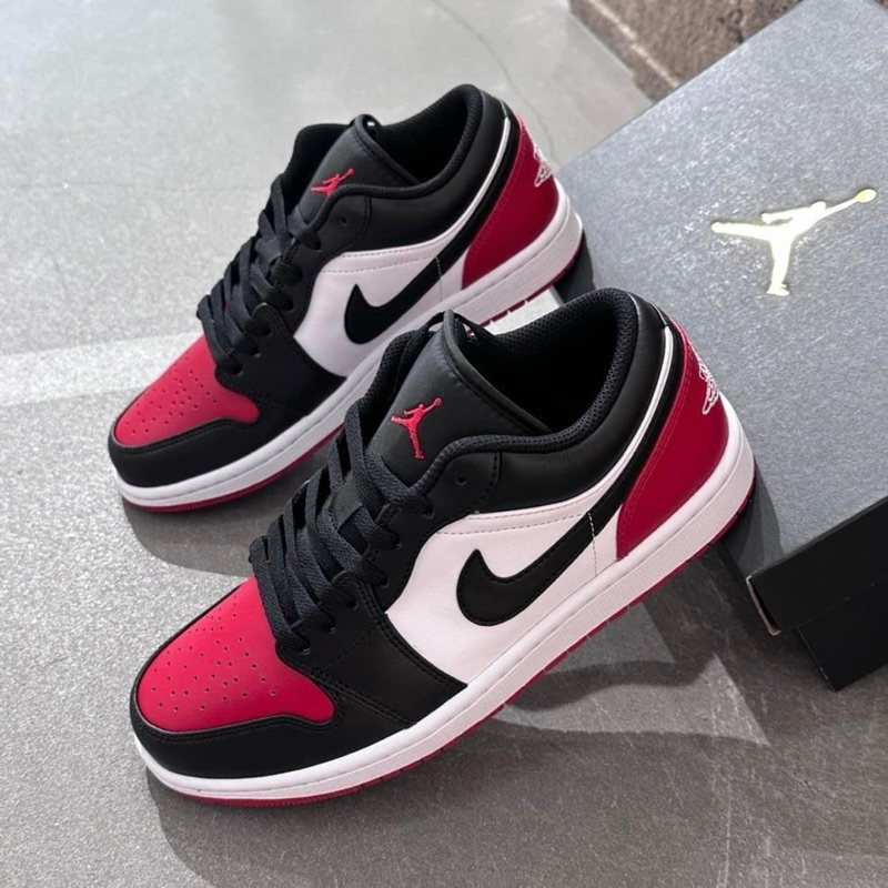 _ Jordan 1 Low Bred Toe Genuine Shoes (jd1 Sneakers In Black Red ...