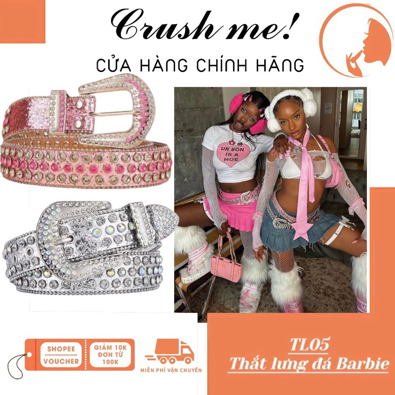 Crush me TL05 Barbie hiphop y2k rapper acubi style rhinestones bb belt ...