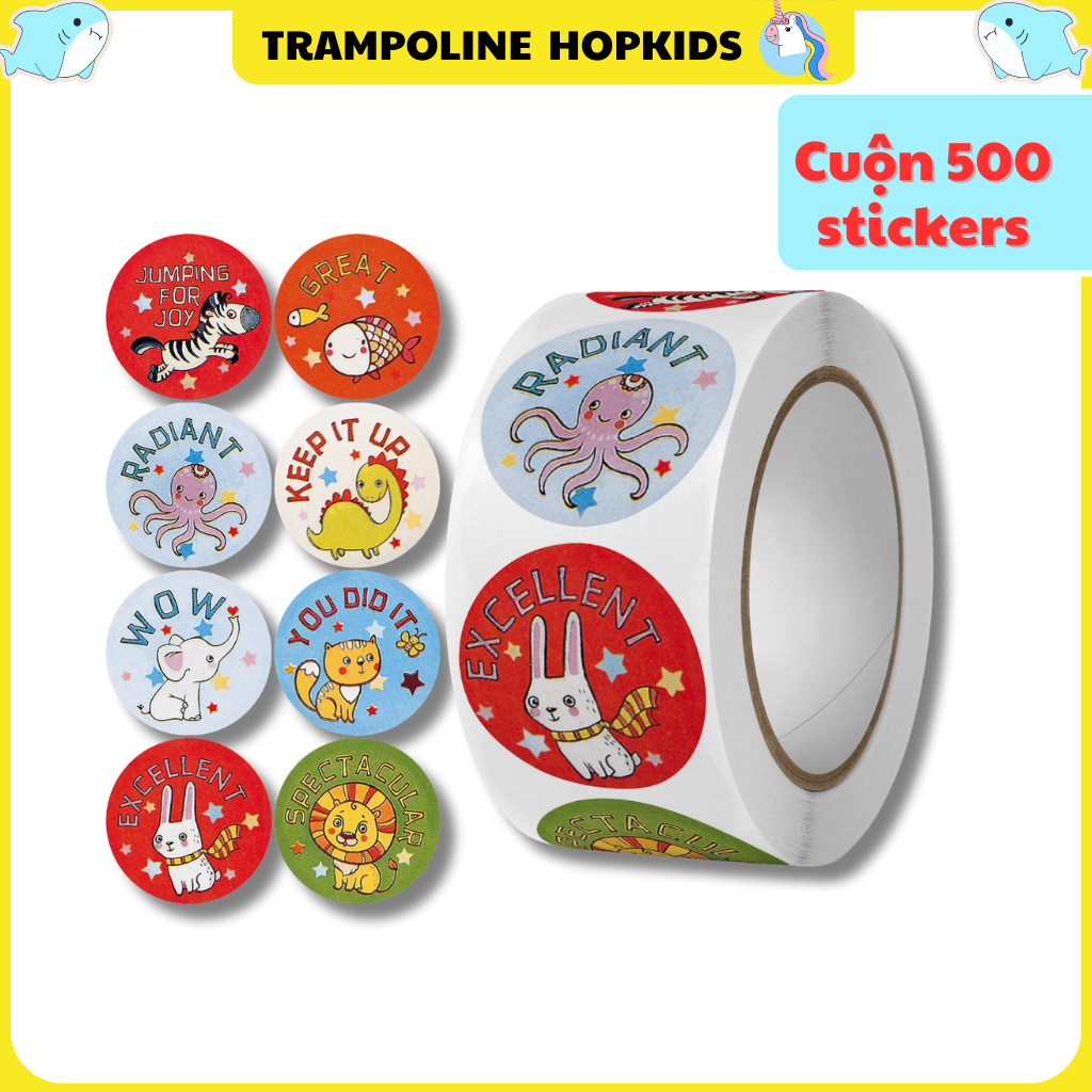 Roll of 500 Reward Stickers for Children in Many Patterns, 500 Cartoon ...