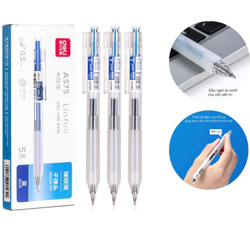 Deli A575 High Quality Water Ink Ballpoint Pen, 0.5mm Black And Green ...