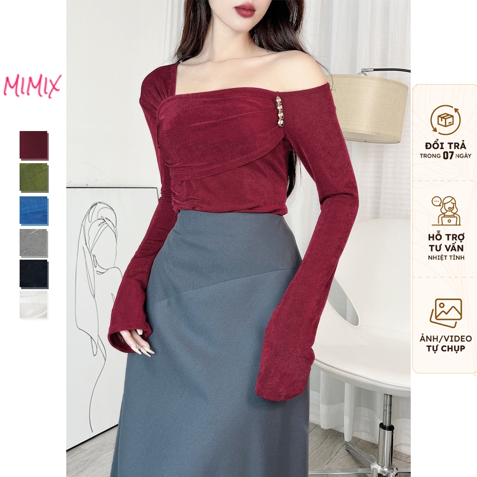 Mimix Women'S Long Sleeve Shirt Pointed Shoulder Length 6 Colors EA2105 ...