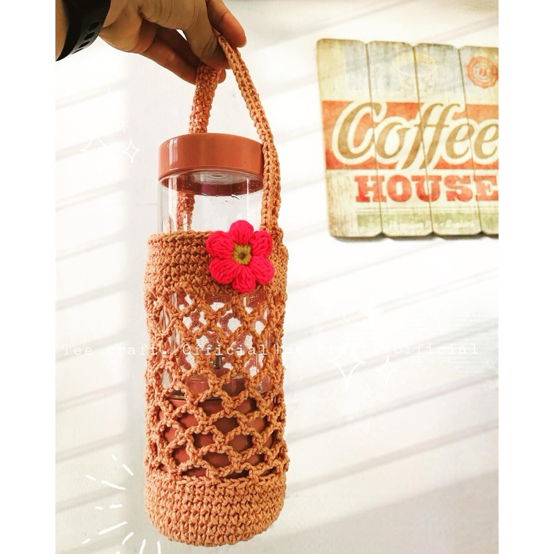Crochet water bottle bags, handmade woven bags, cotton fiber bags ...
