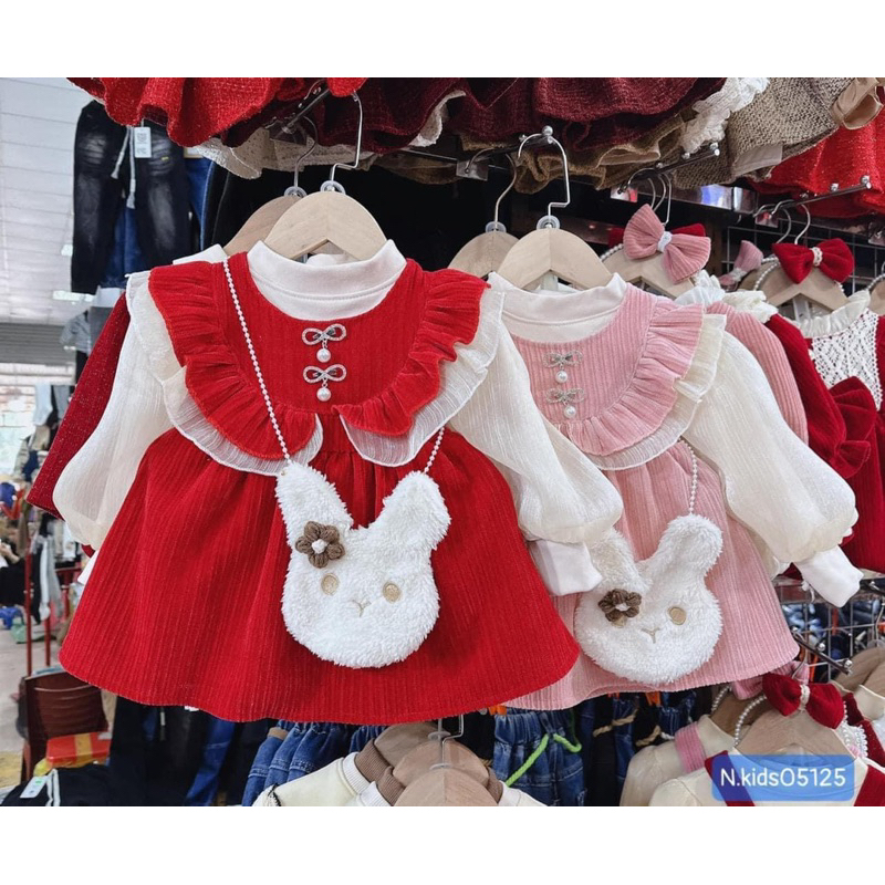 2-piece velvet skirt set with blouse + super cute rabbit bag 7-12kg ...