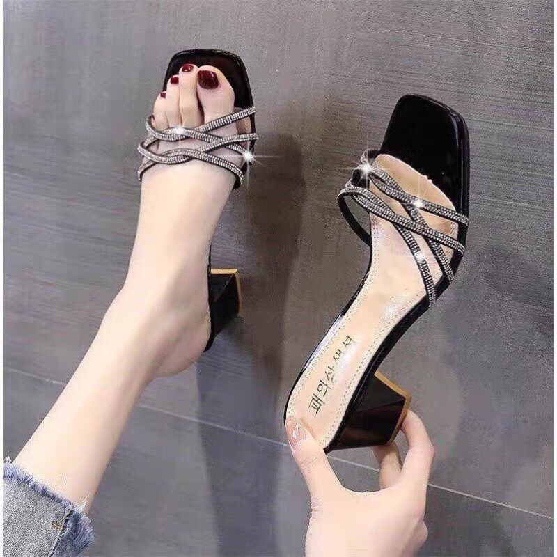 Real Photo - 4 Strap High Heel Sandals with Square Heel 6cm | Shopee ...