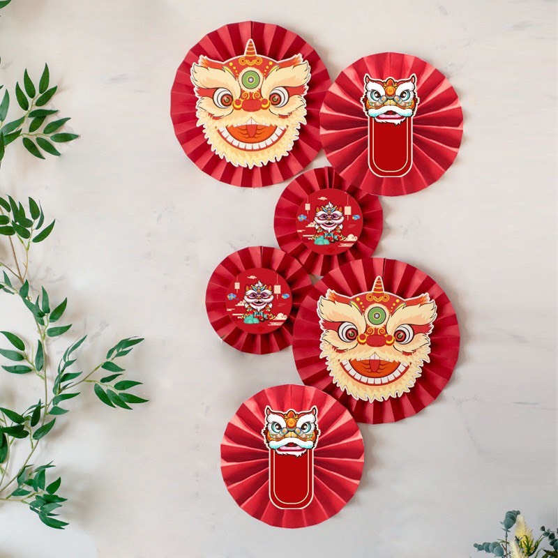 Set of 6 decorative unicorn head fans CNY, decal folding paper fans CNY ...