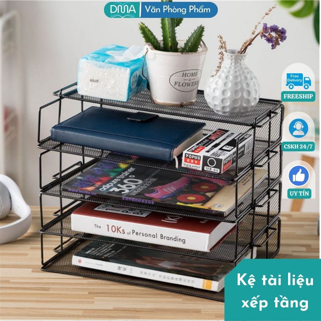 Flexible tiered office document shelf with sturdy metal frame for desk ...