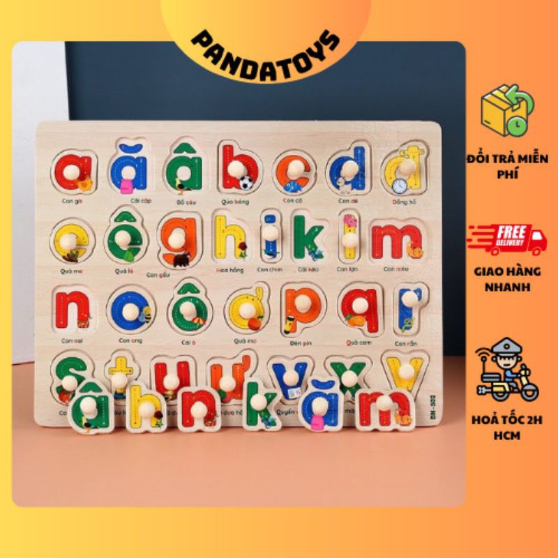 Wooden Puzzle Table With Embossed Vietnamese Alphabet, Numbers And ...