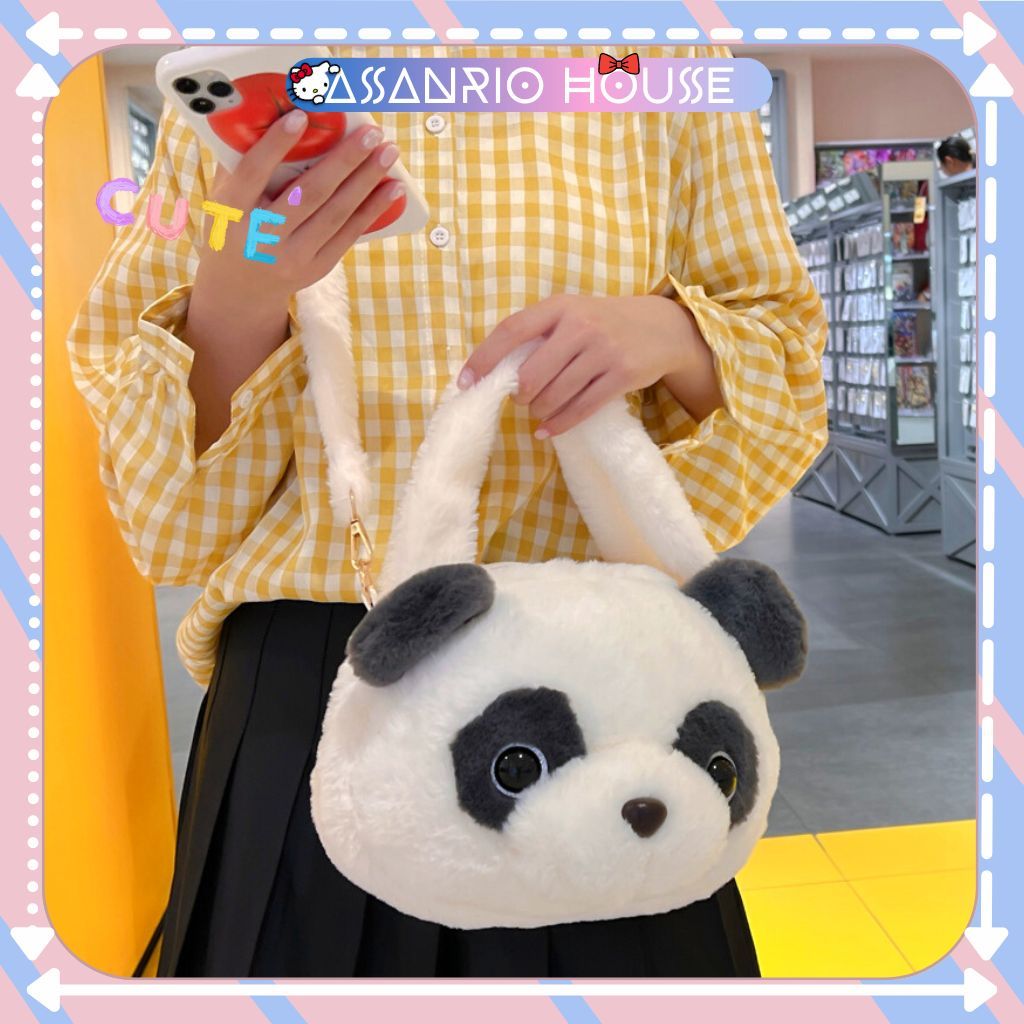 Cute cartoon style large stuffed PANDAS crossbody bag with Plush Rope ...