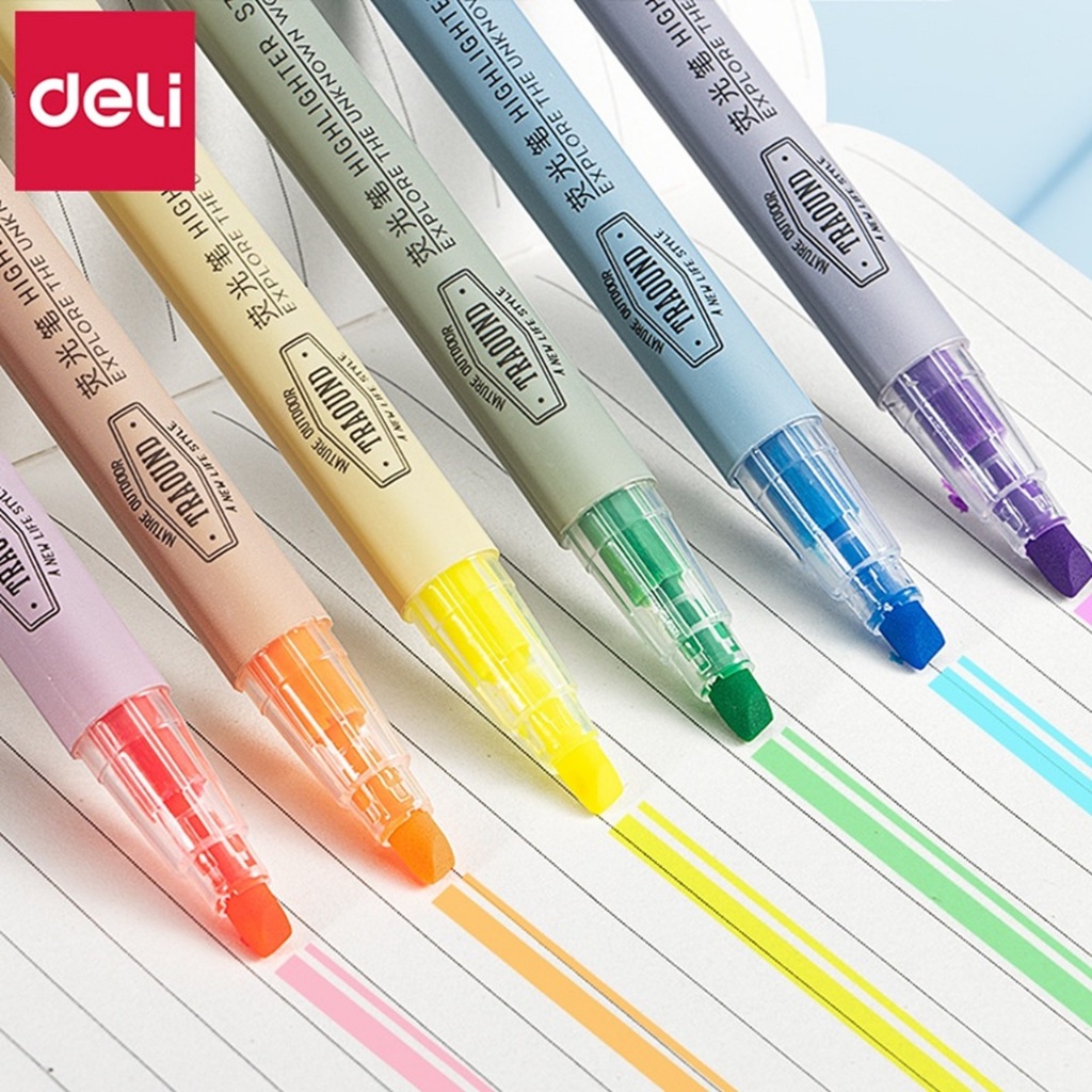 Deli Highlight Pen Set 6 colors, Luminous Marker Pen, Notes, Coloring ...