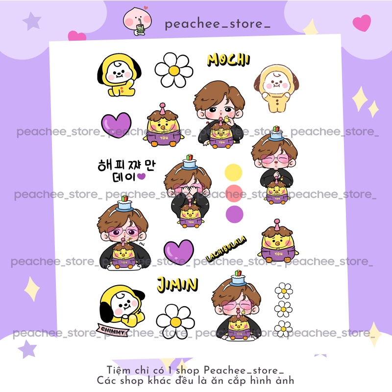 Jimin BTS chibi birthday Sticker A5 size to decorate journal notebook ...