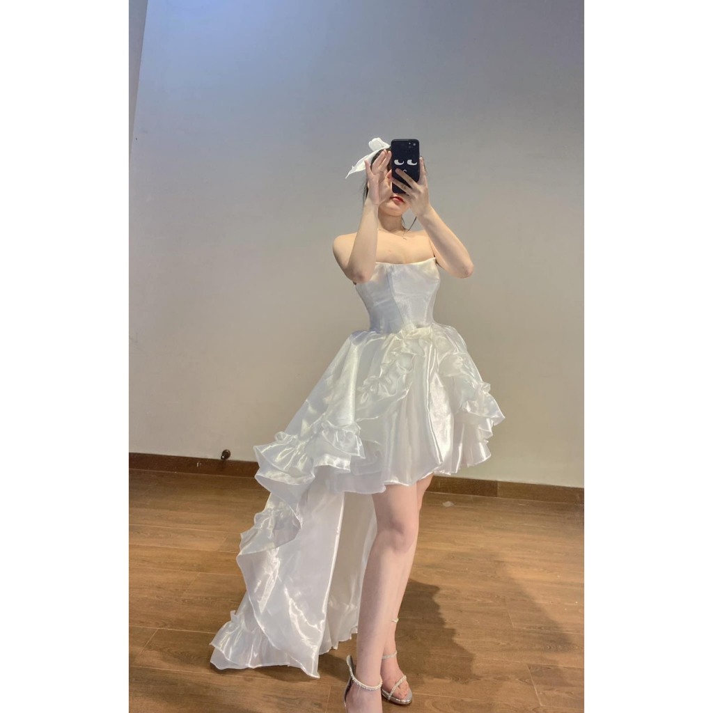 M445 - American chiffon princess dress with fishtail cup with 2 layers of bow tie (2 colors ...