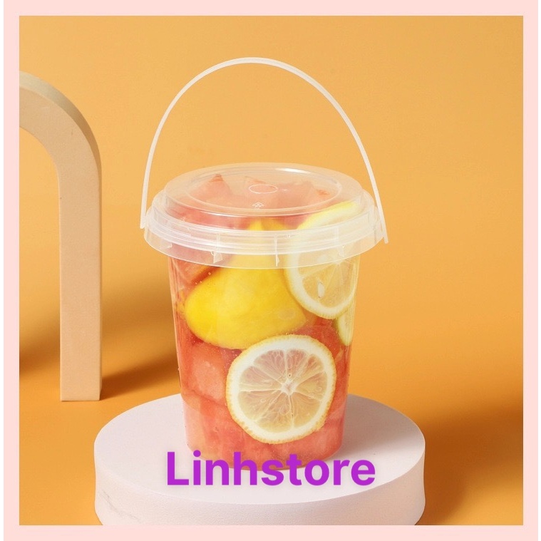 COMBO of 10 MILK TEA AND FRUIT BUCKETS 500ml-1000ml with handle and lid ...