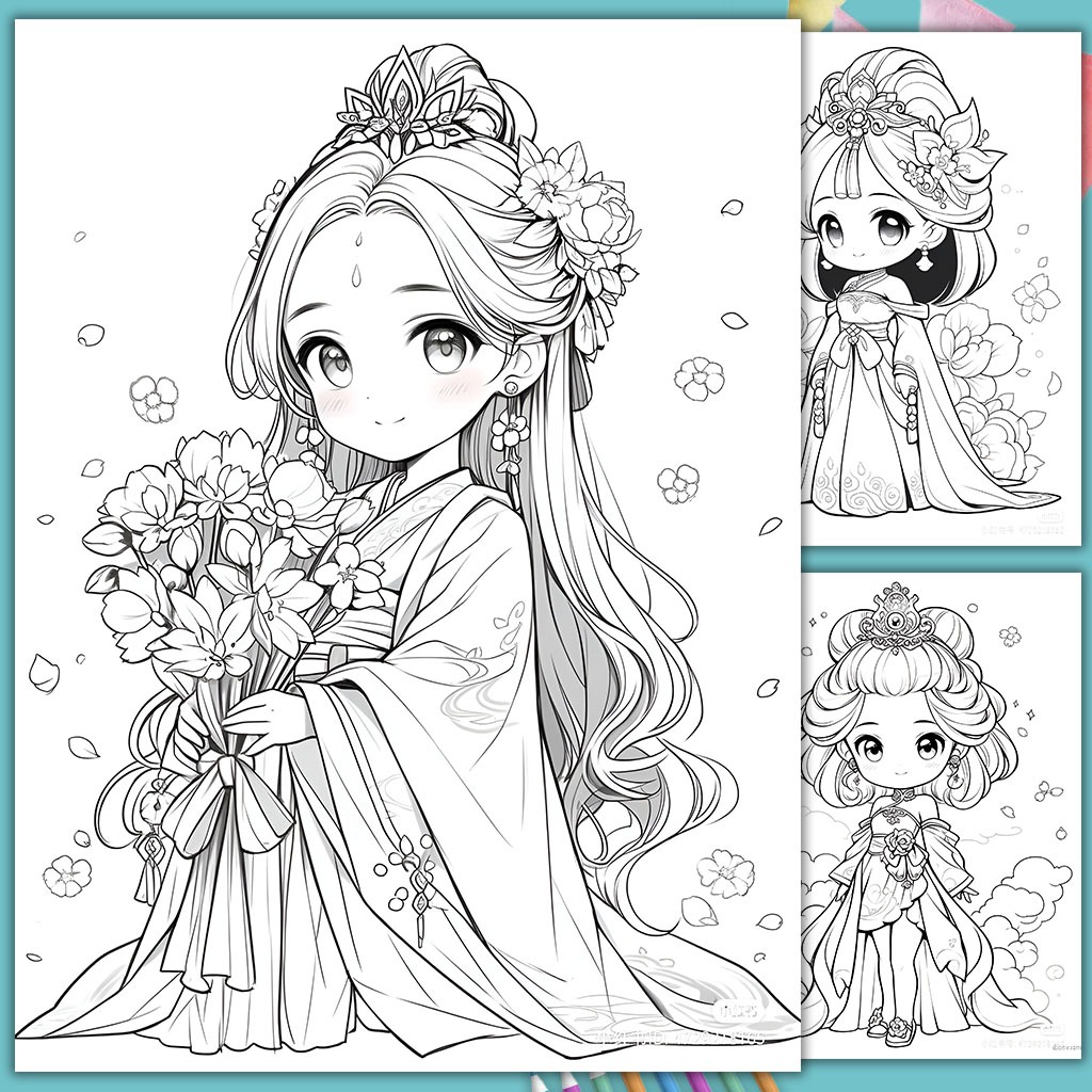 Ancient Chibi Coloring Painting - Set Of 50 Pictures - Beautiful Thick ...