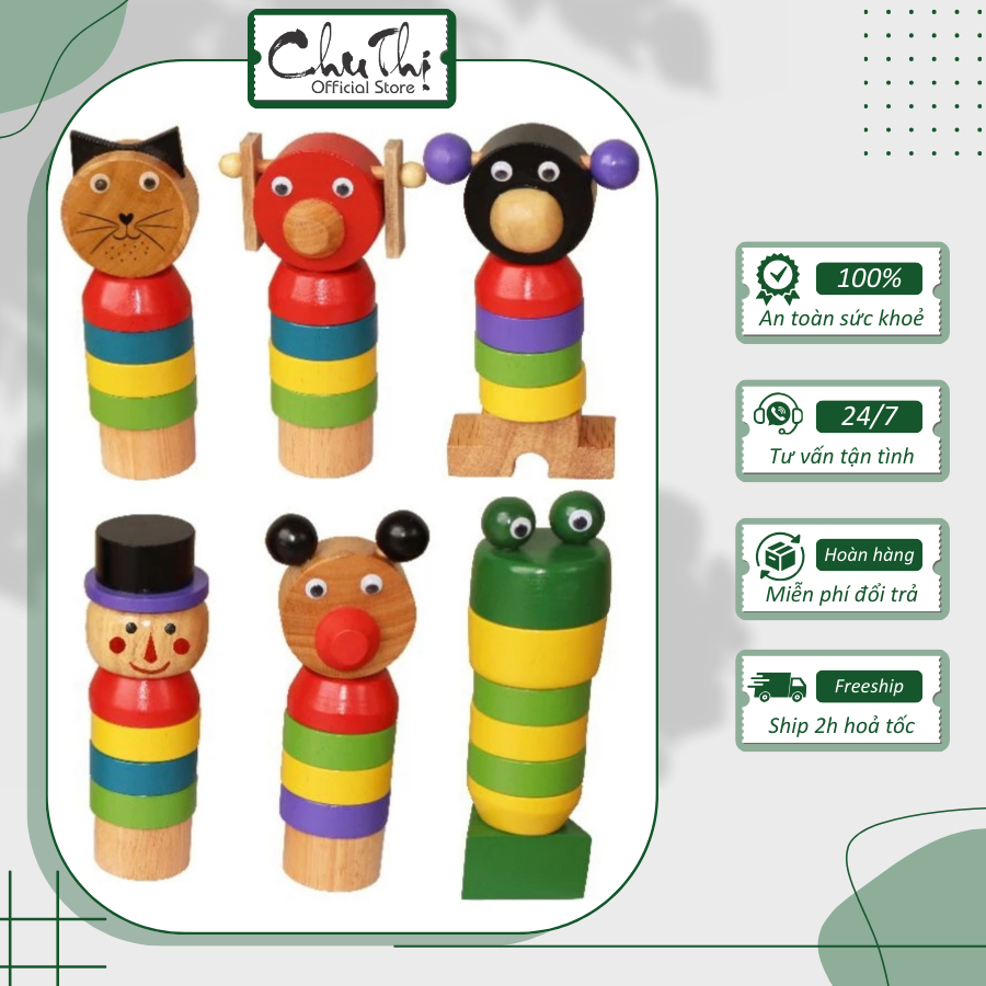 Combo 3 Colorful Tower-Shaped Clowns - Removable Wood Clowns Help ...