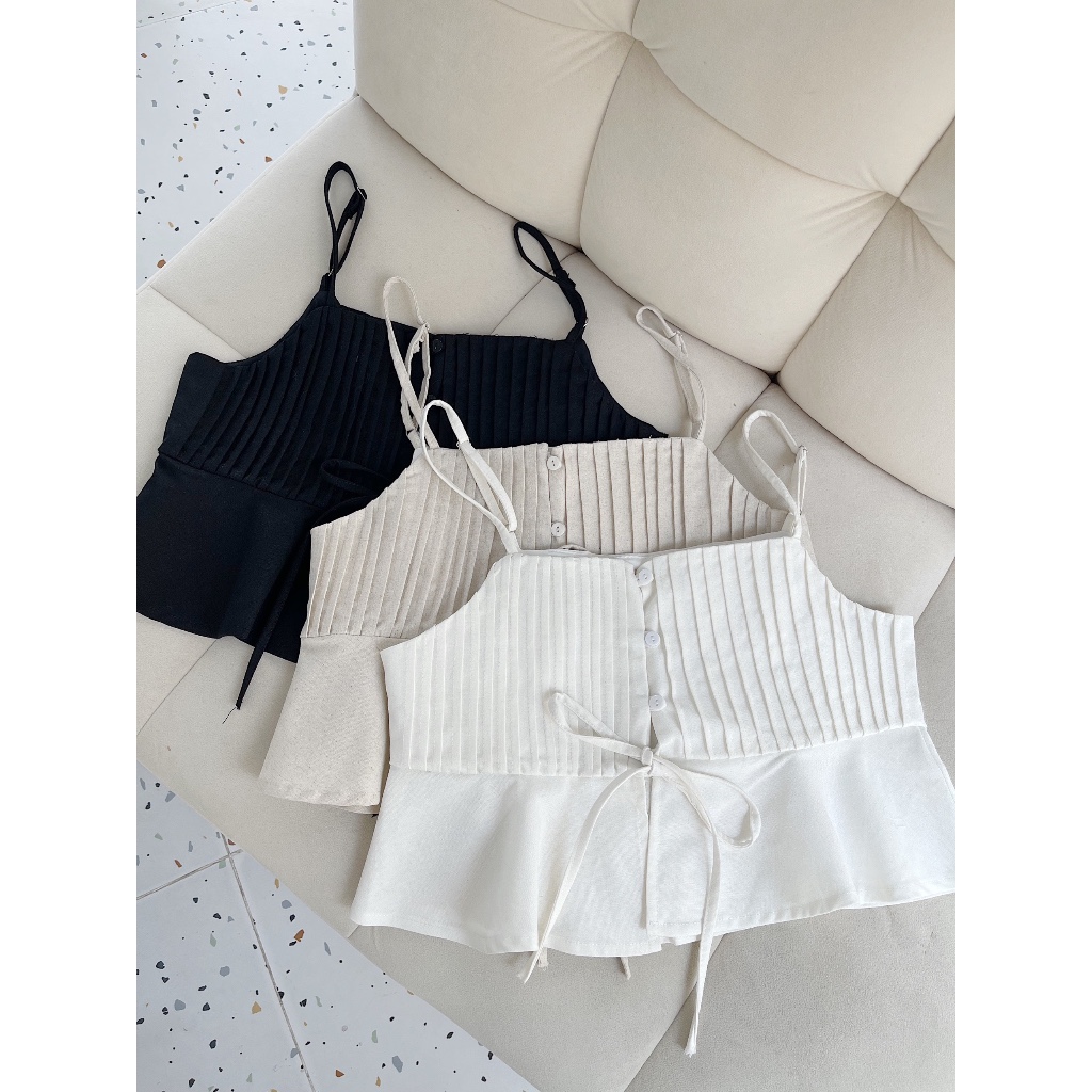 2-layer Linen, 6 colors - adjustable straps - freesize pleated 2s shirt ...