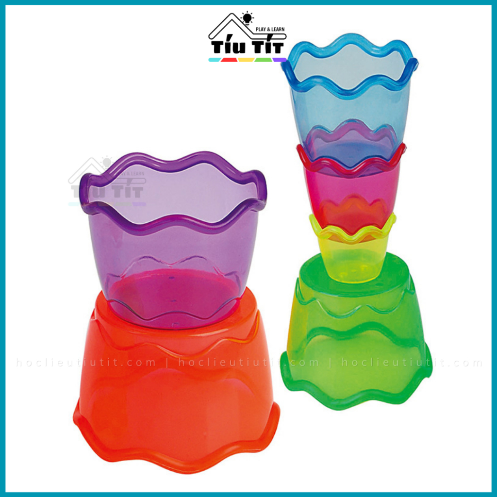 Set of 6 GENUINE stacking cups in many colors, helps distinguish colors ...
