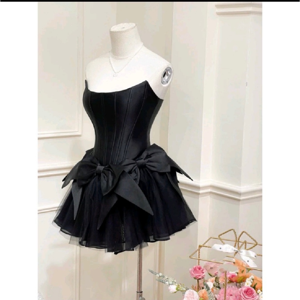 Corset Cup Bustier Dress with Flared Bow and Formal Underwire | Shopee ...