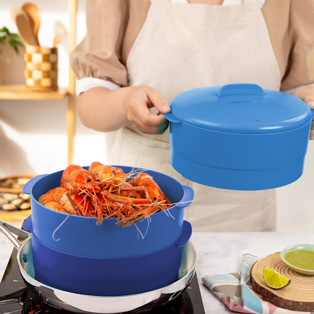 Genuine Blue-Tupperware 3-layer steaming basket | Shopee Philippines