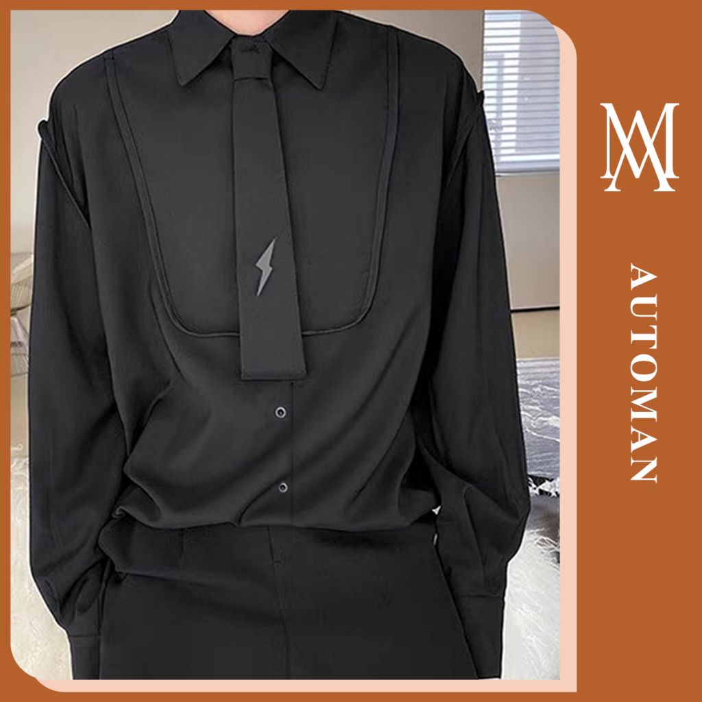 Men's long-sleeved shirt with unique border design with Lightning ...