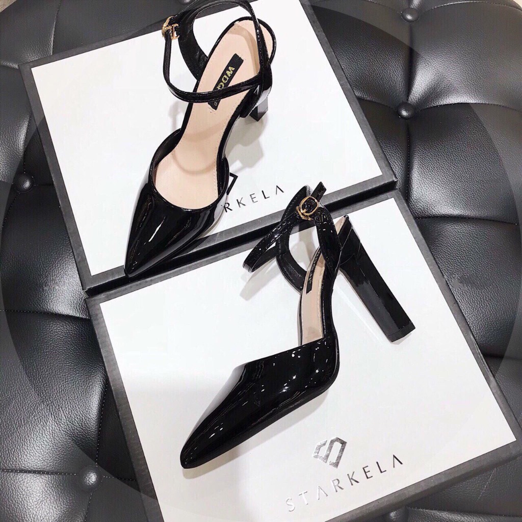SUPER CHEAP - POINTED TOE HIGH HEEL SANDALS IN POLISHED LEATHER 9CM BAR ...