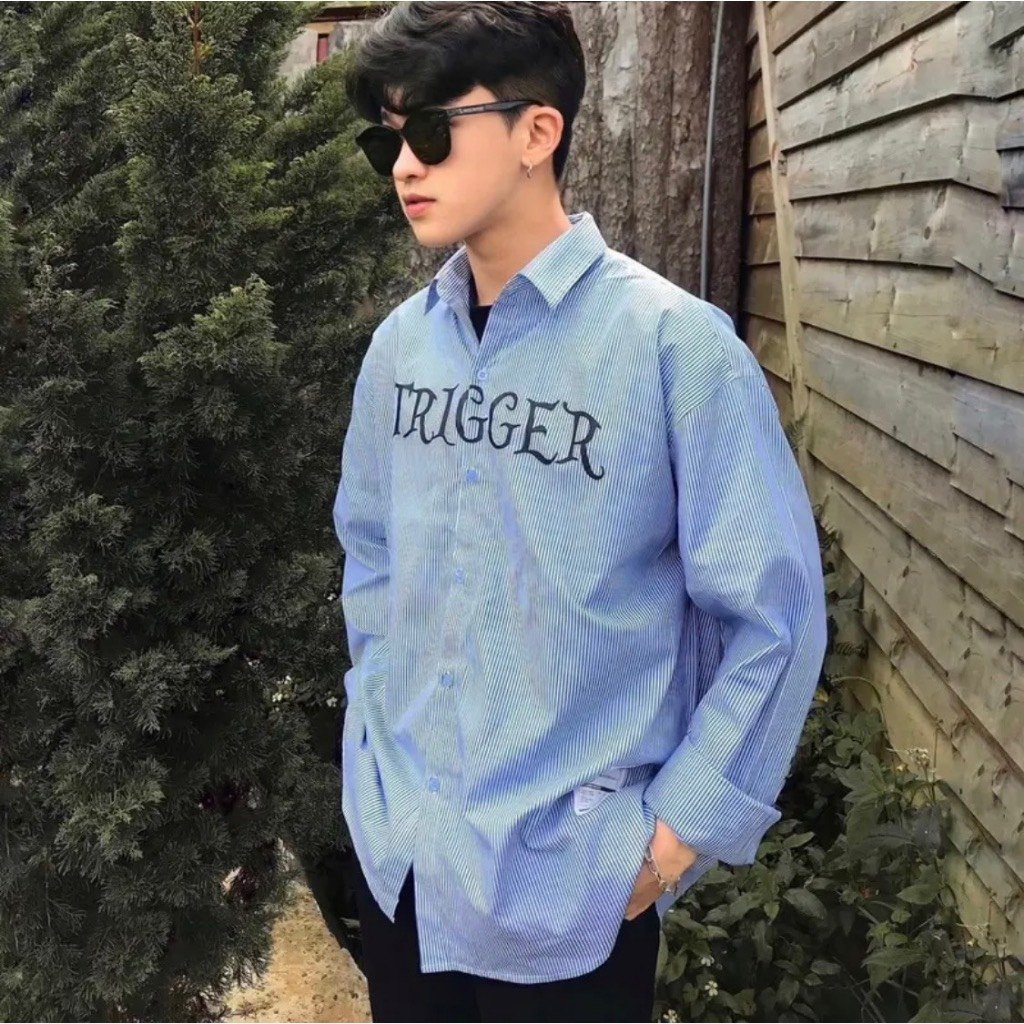 Trigger Letter Embroidered Plaid Shirt, Unisex Loose Form, High Quality ...