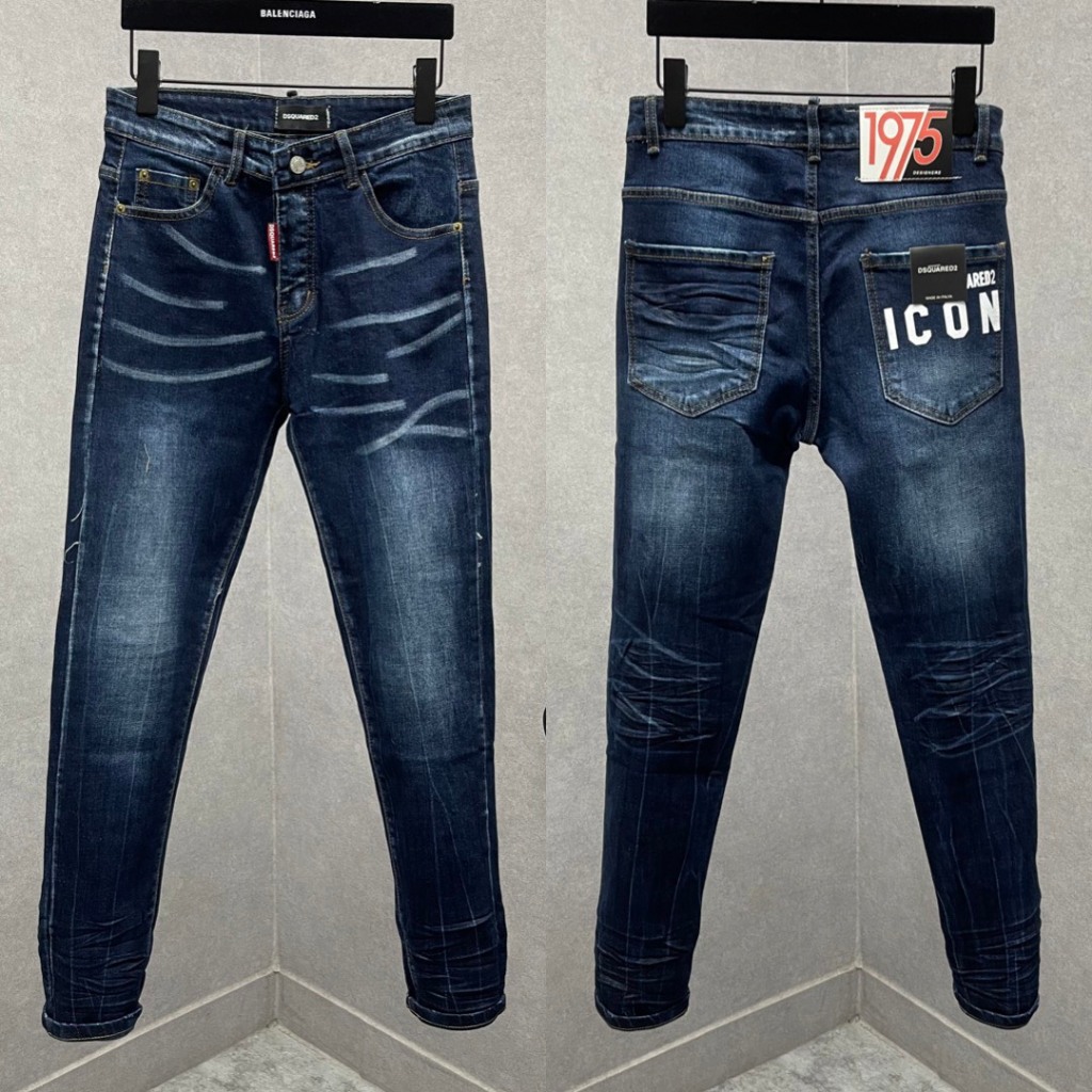 Dsq men's blue and silver jeans with 3D wrinkled stripes, smooth and ...