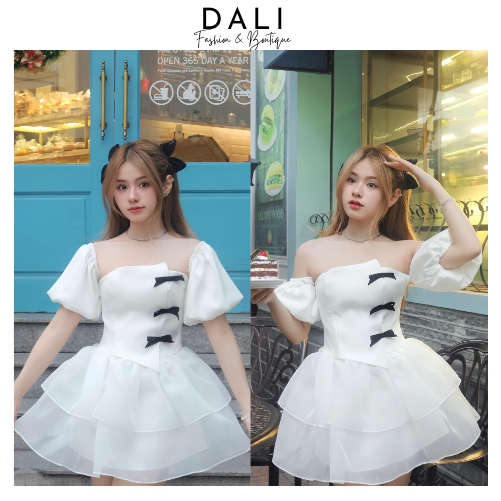 Party Dress with Flared Sleeves and Chest Split with Bow and 3-Layer ...