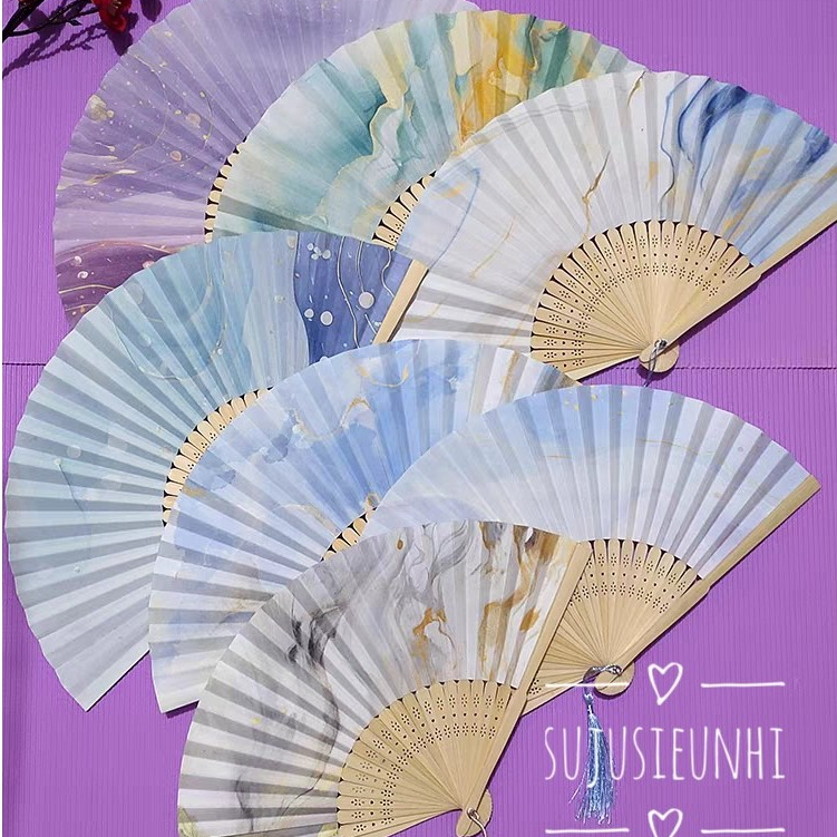 (7 Colors) Elegant color-mixed antique folding paper fan made of hand ...